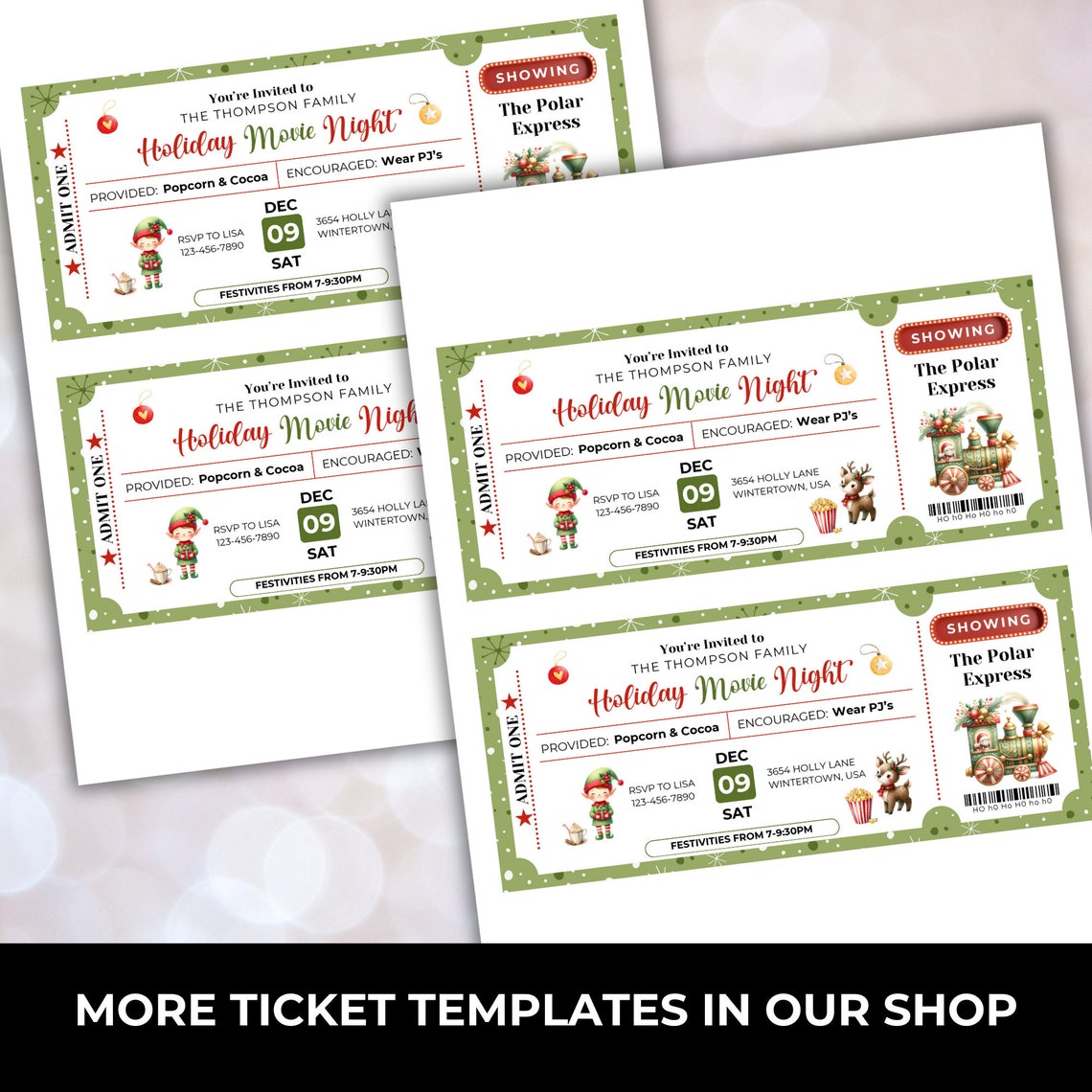 EDITABLE Christmas Movie Night Invitation Ticket, Xmas Movie Night ...