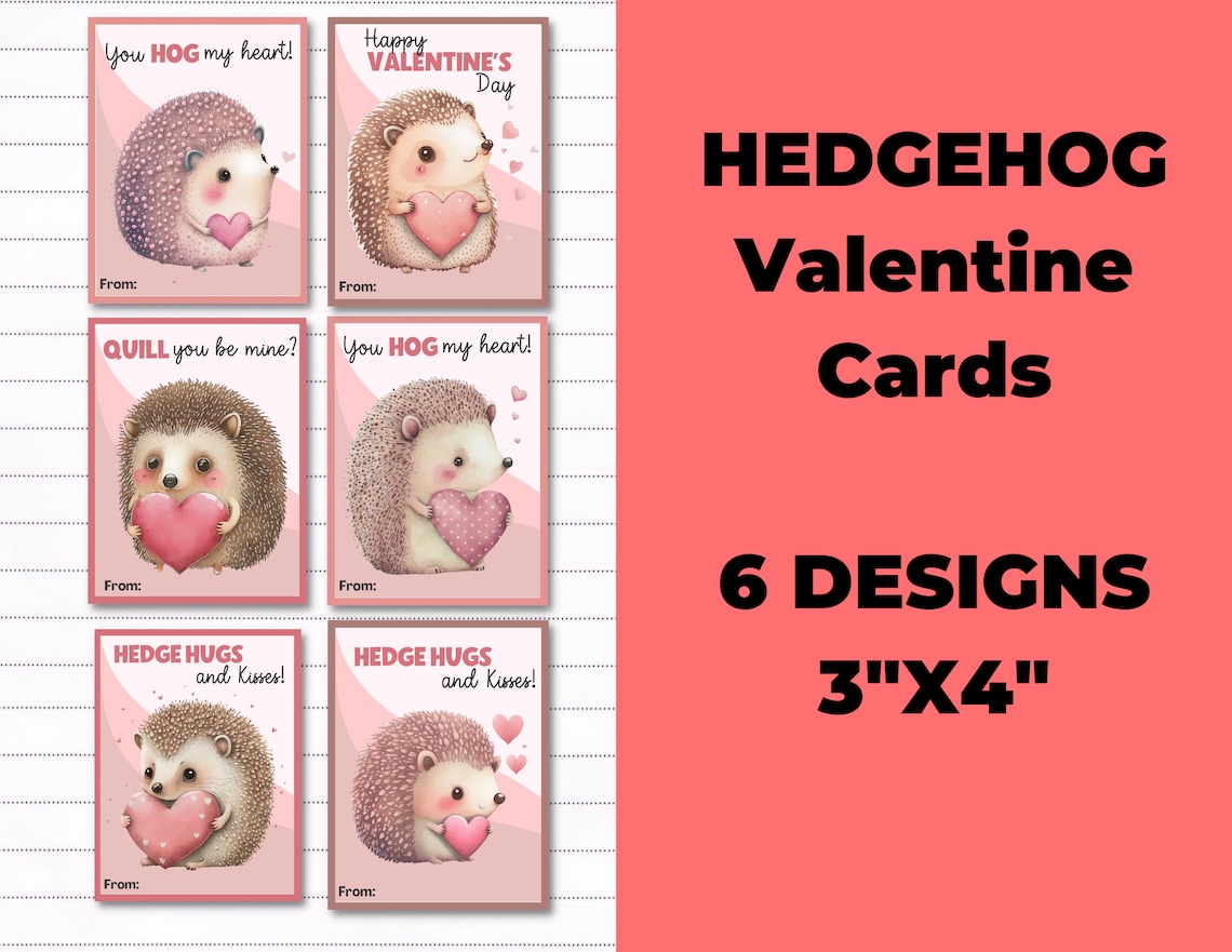 Watercolor Hedgehog Valentines / Printable Valentine / Hedgehog ...