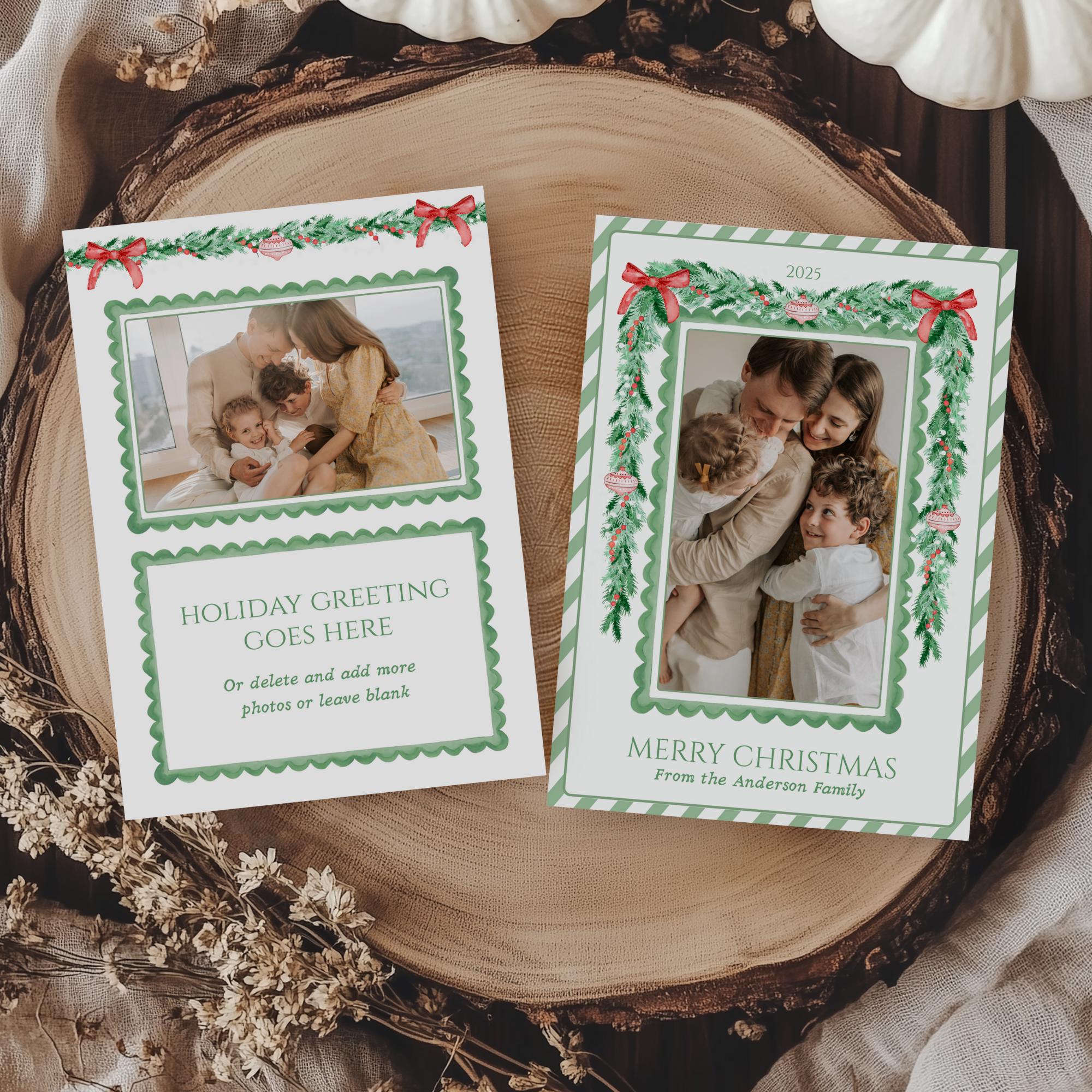 Editable Christmas Card Printable, Watercolor Red Green Christmas ...