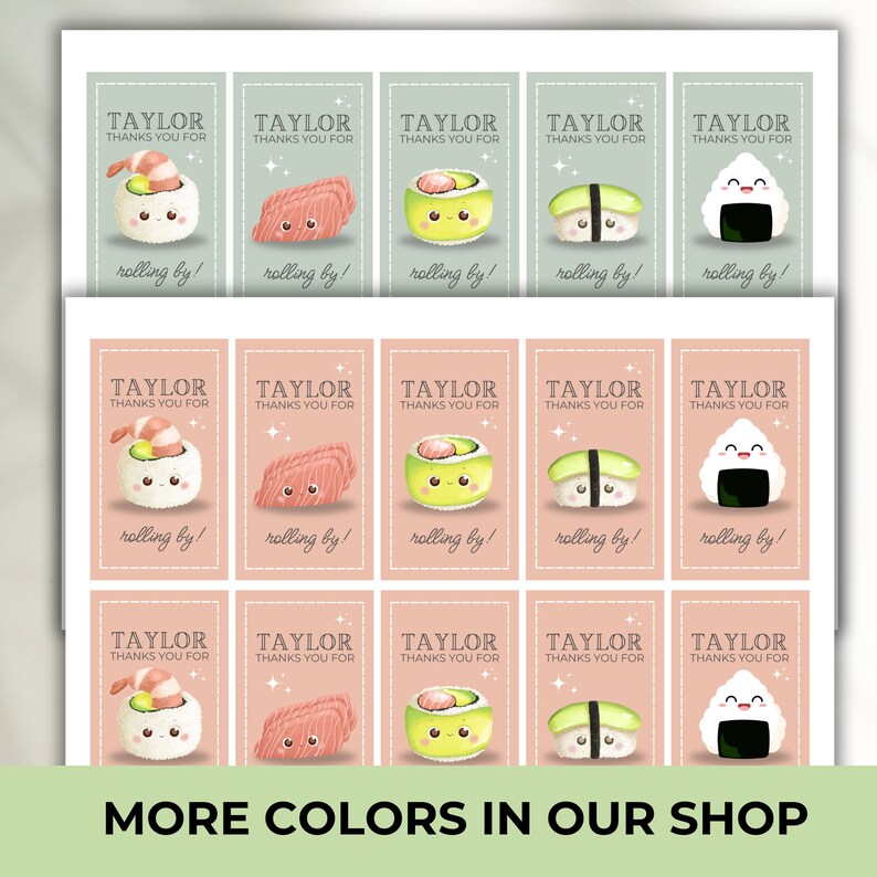 EDITABLE Sushi Thank You Tag Set, Sushi Party Favor, Wasabi, Mint ...