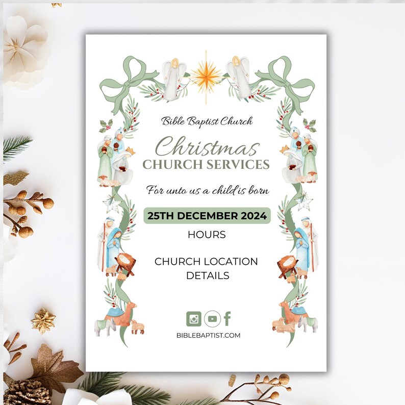 Nativity Church Flyer Template, Editable Church Poster, Set of 3 ...