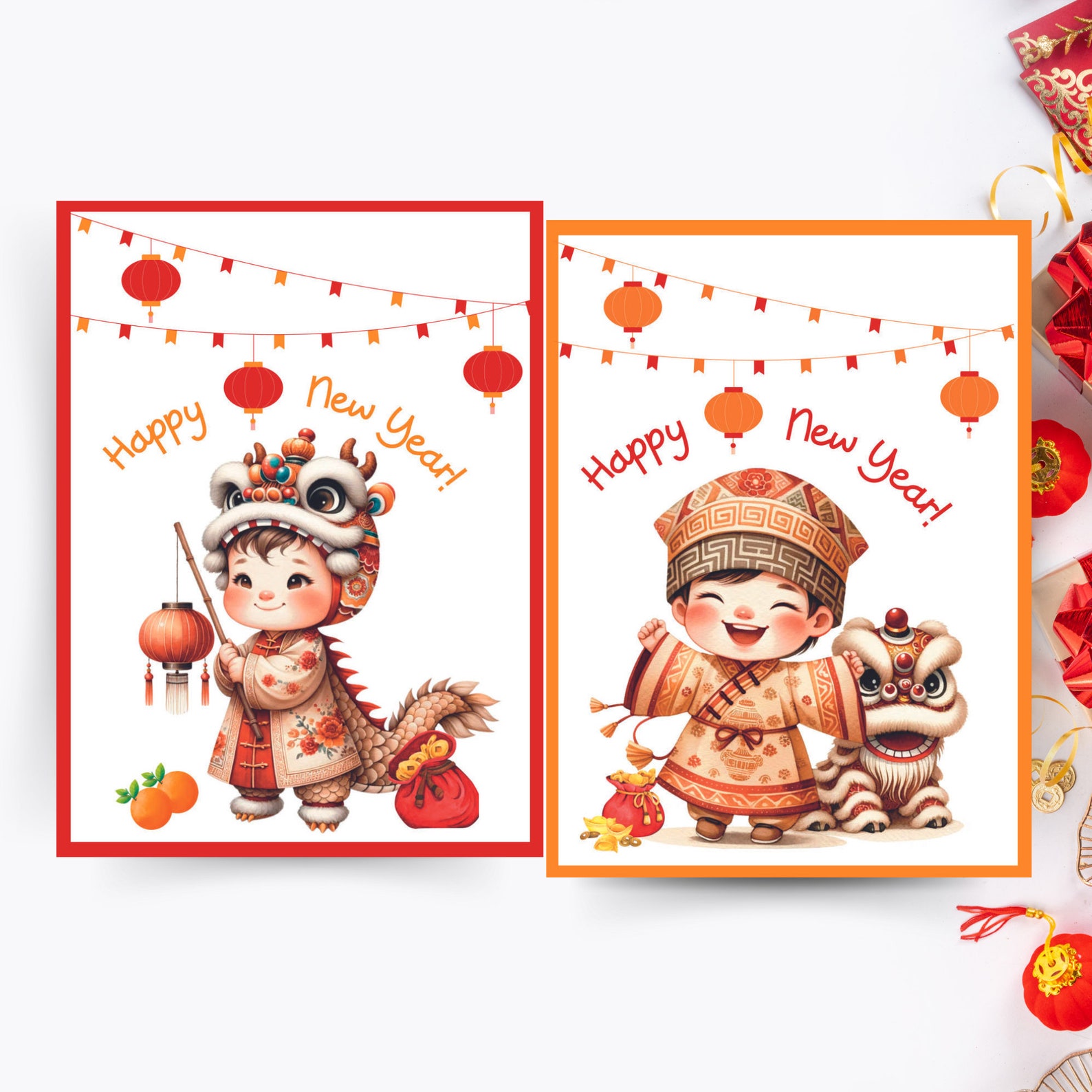2024 Year of the Dragon Chinese New Year Card, 3X4 Printable Chinese ...