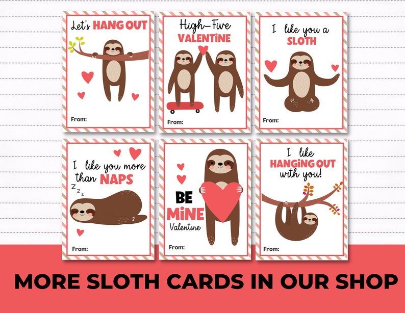 Watercolor Sloth Valentines / Printable Valentine / Sloth Valentine ...
