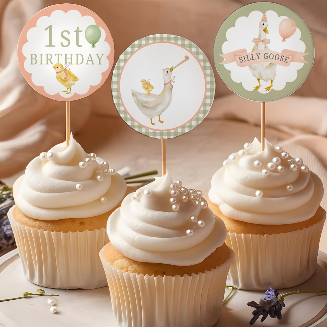 One Silly Goose Cupcake Toppers, Goose Birthday Cupcake Toppers, Silly ...
