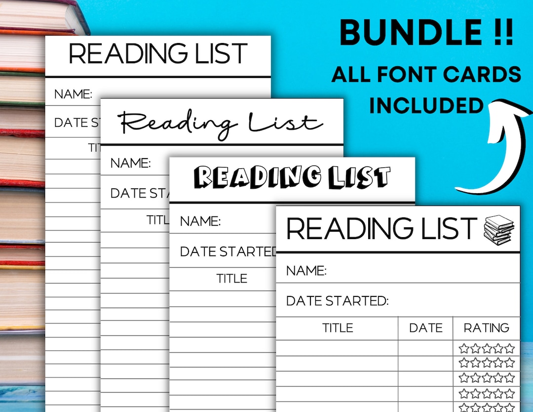 BUNDLE 4 DESIGNS / Printable Library Card / Reading Tracker / Reading ...