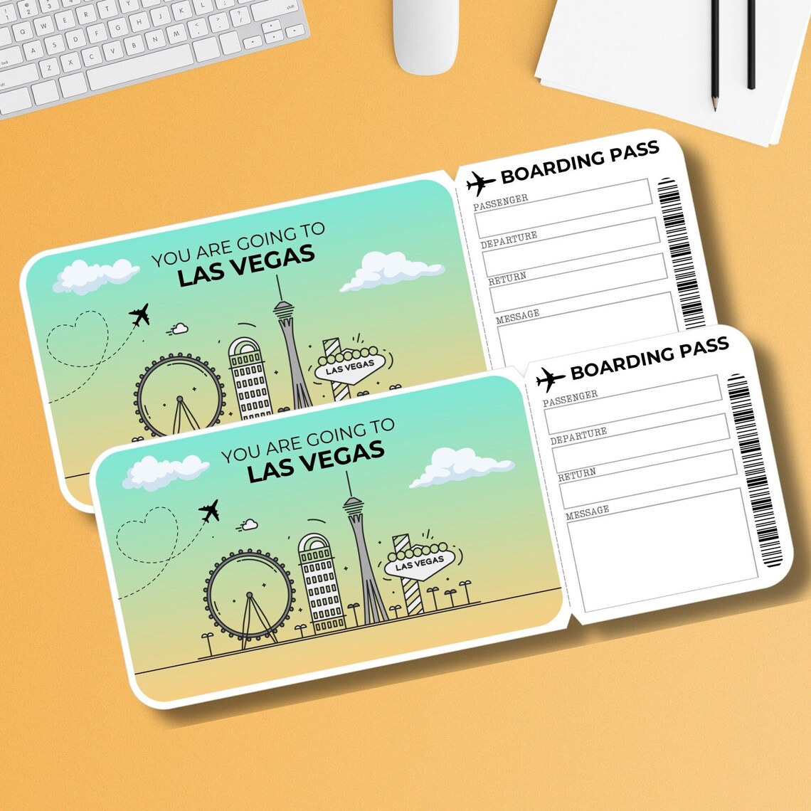 EDITABLE Las Vegas Surprise Gift Ticket, Canva Template Boarding Pass ...