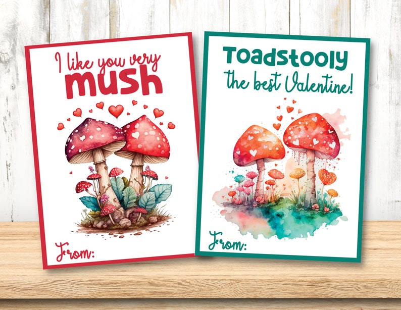 Mushroom Valentine / Printable PDF / Valentines Day Cards / - Etsy
