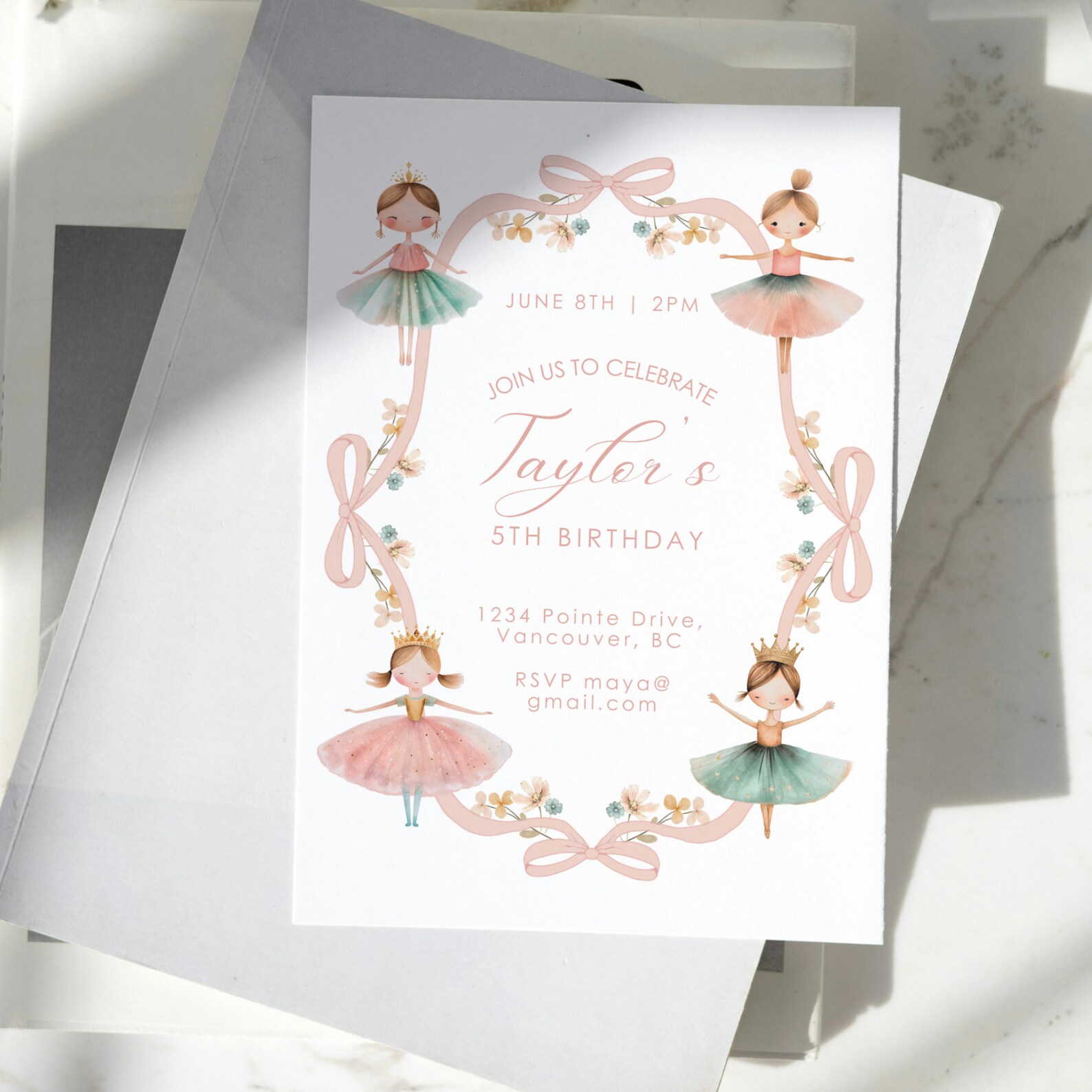 EDITABLE Ballerina Birthday Invitation, Modern Ballerina, Ballet Dancer ...