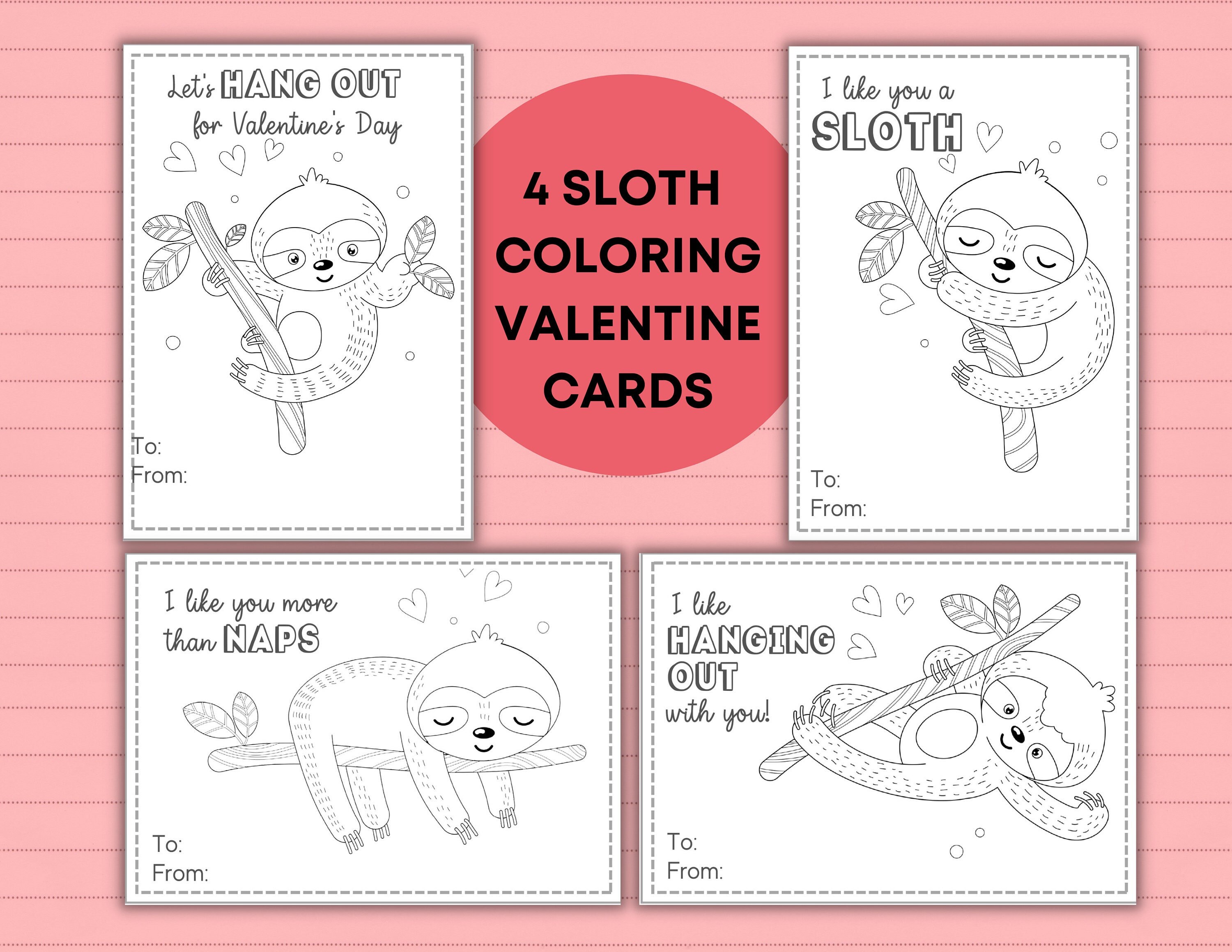 Sloth Valentines / Coloring Pages / Printable Valentine / Sloth ...