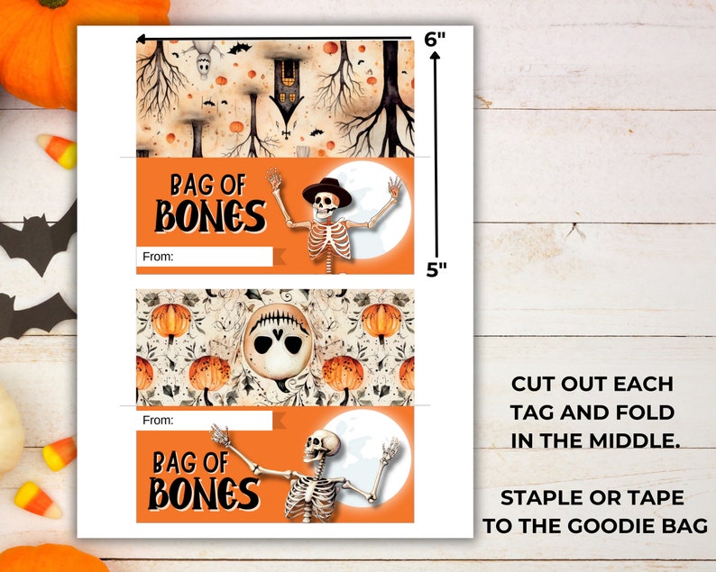 Editable Skeleton Halloween Treat Bag Toppers Bag of Bones - Etsy