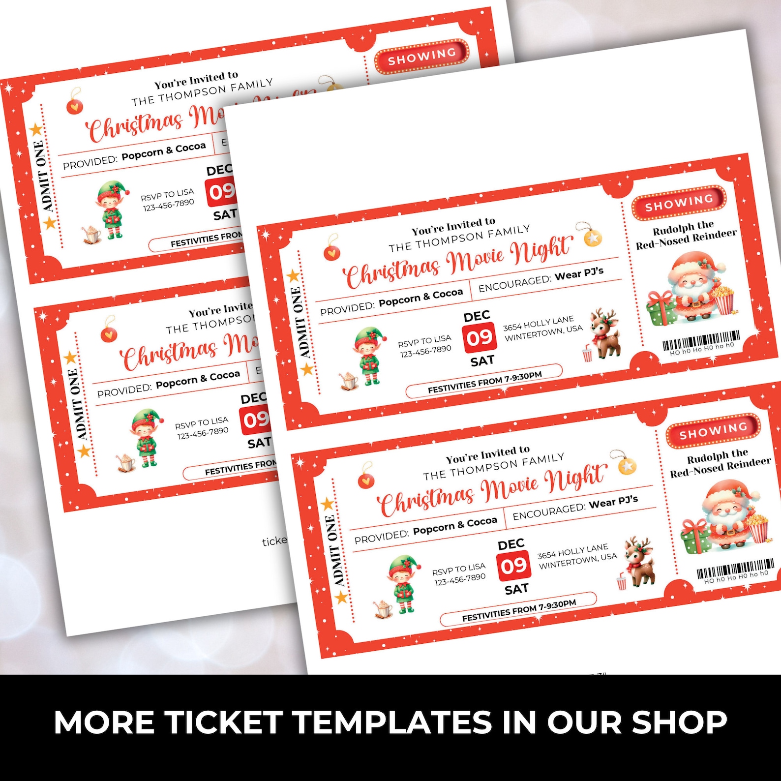 EDITABLE Christmas Movie Night Invitation Ticket, Xmas Movie Night ...