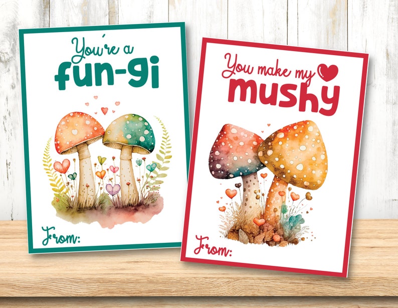 Mushroom Valentine / Printable PDF / Valentines Day Cards / - Etsy