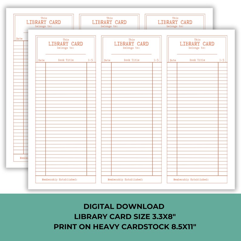 Printable Library Card, Reading Tracker, Reading List Bookmark, Vintage ...