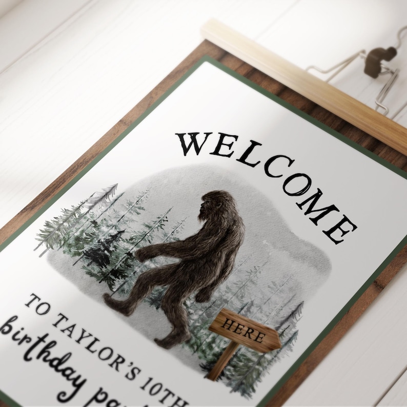 Bigfoot Birthday Welcome Sign Canva Template, Legendary Yeti Party ...