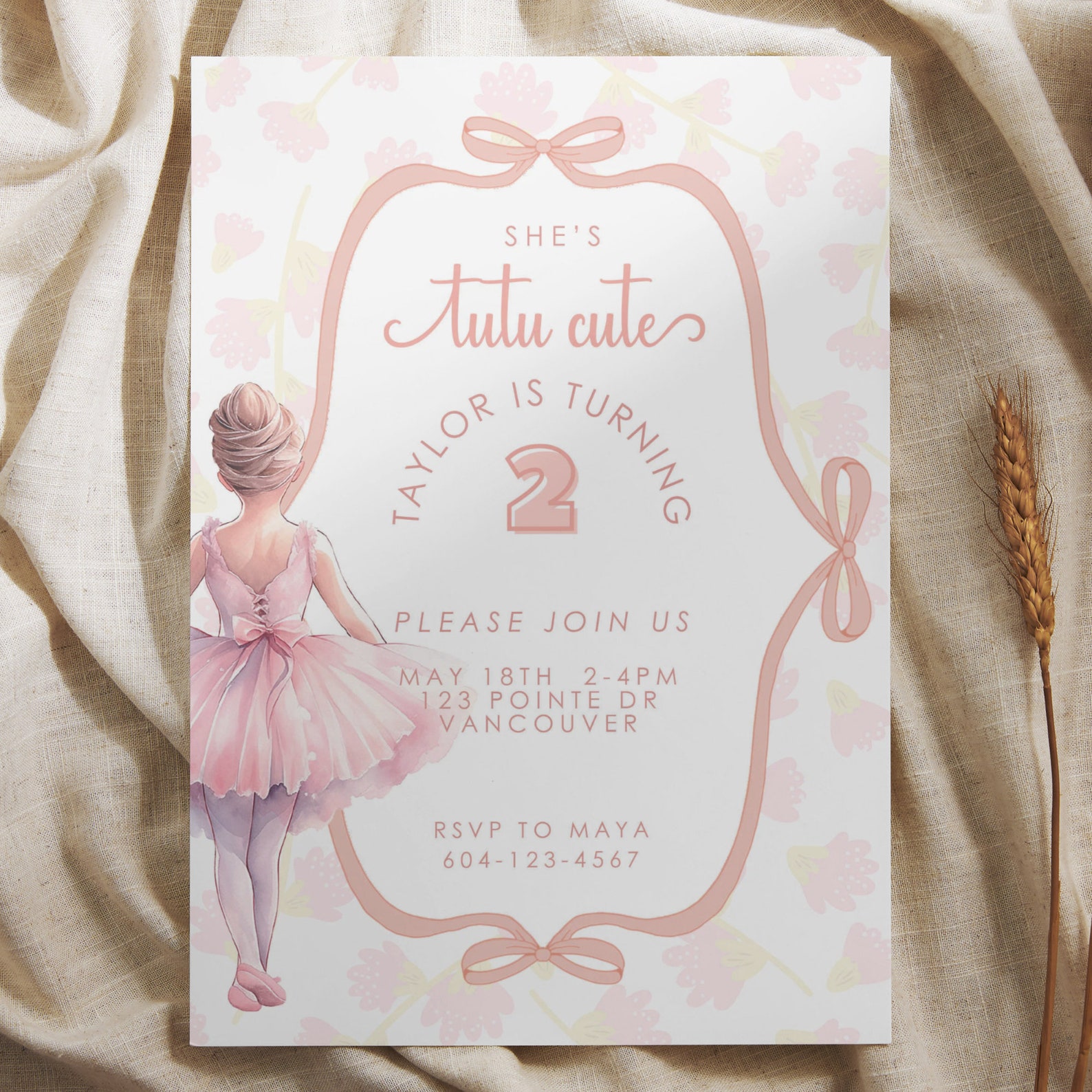 EDITABLE She is Tutu Cute Ballerina Birthday Invitation Template ...