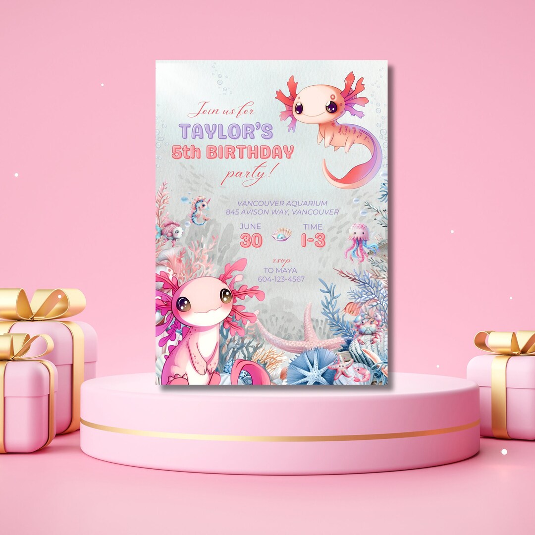 EDITABLE Axolotl Birthday Invitation, Axolotl Invitation, Axolotl ...