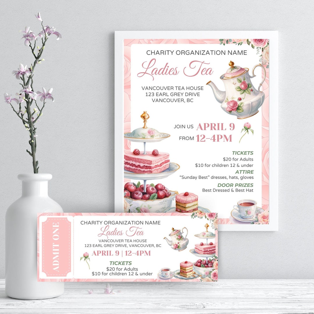 EDITABLE Tea Party Event Ticket, High Tea Party Template, Tea Party ...