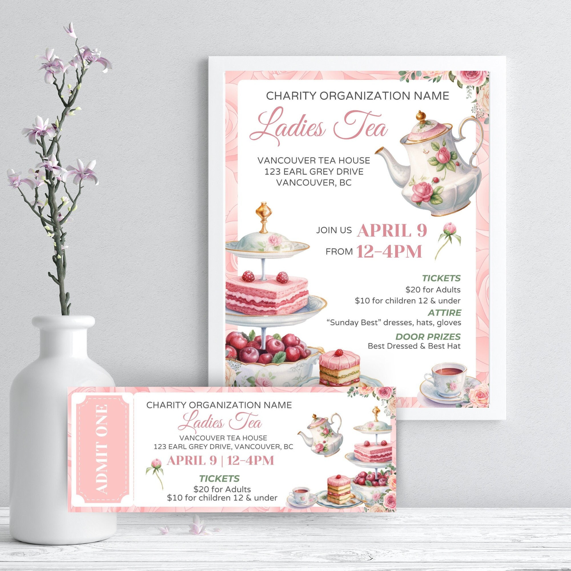 EDITABLE Tea Party Event Ticket, High Tea Party Template, Tea Party ...