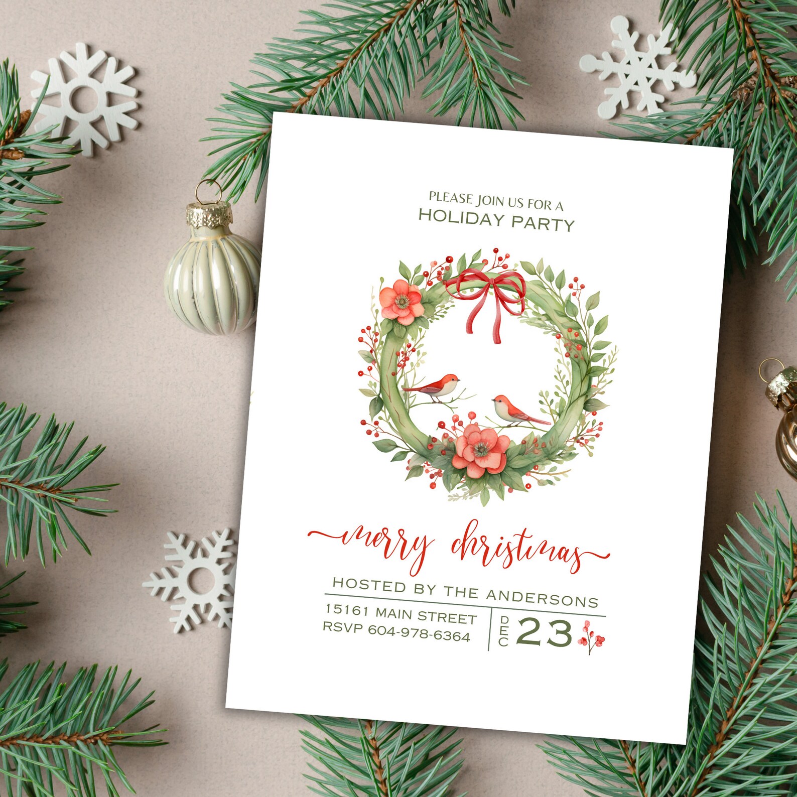 Editable Christmas Party Invitation 5x7, Merry Christmas Template ...