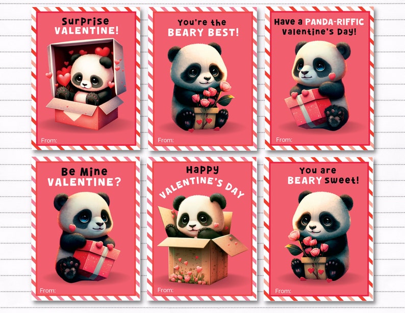 Panda Valentine Printable / Set of Valentine Cards / Printable ...