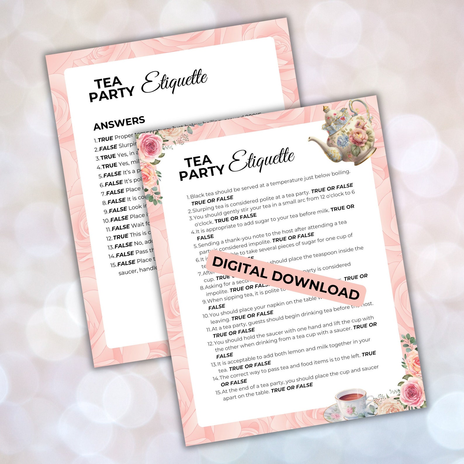 Tea Party Etiquette Game Printable, Tea Etiquette, Ladies Tea Party ...