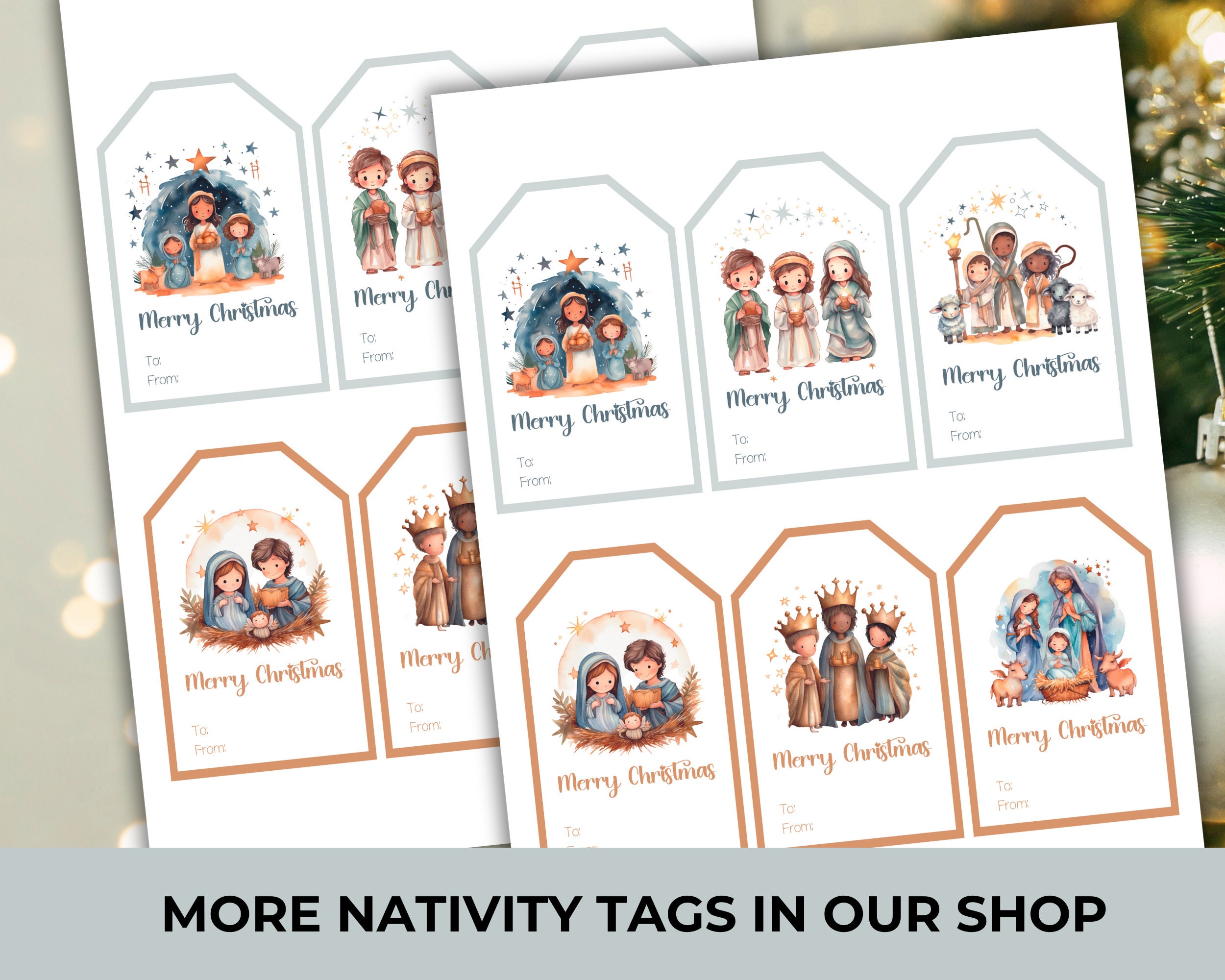 Watercolor Nativity Gift Tag, Christmas Printable Tags, Christmas Favor ...