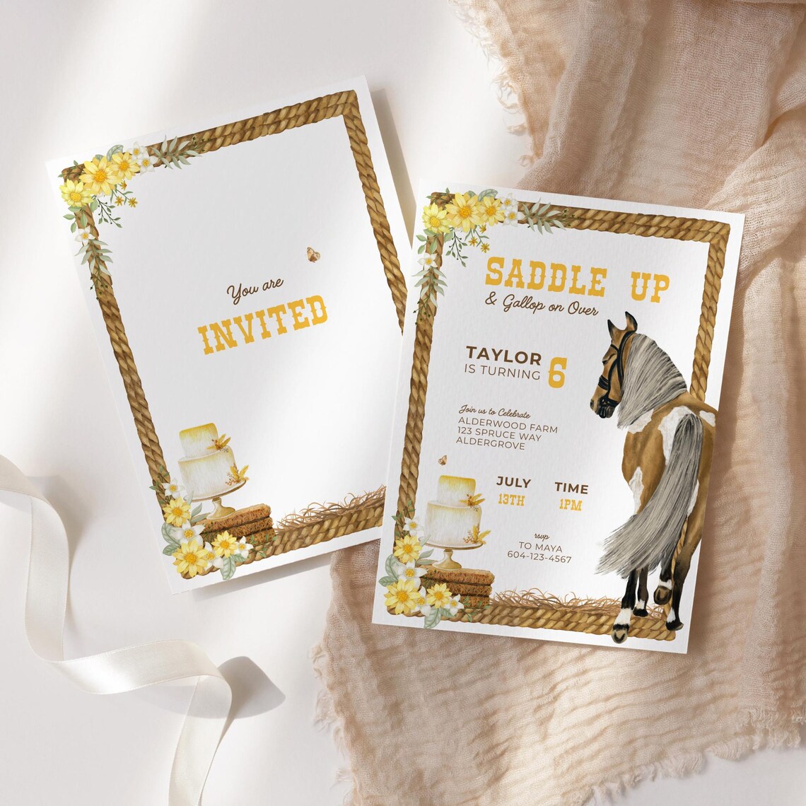 Floral Horse Birthday Invitation Template, Girl Saddle up Invite ...