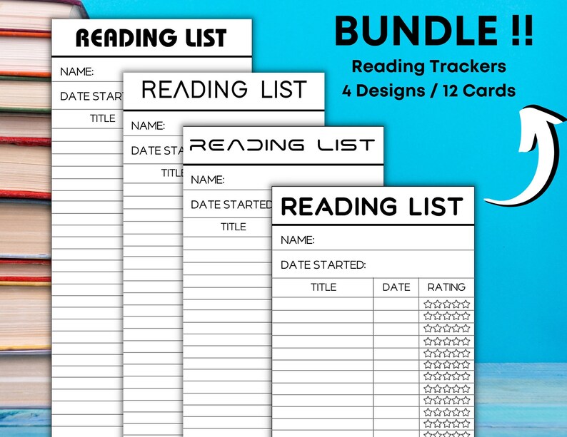 BUNDLE 4 DESIGNS Printable Library Card Reading Tracker - Etsy