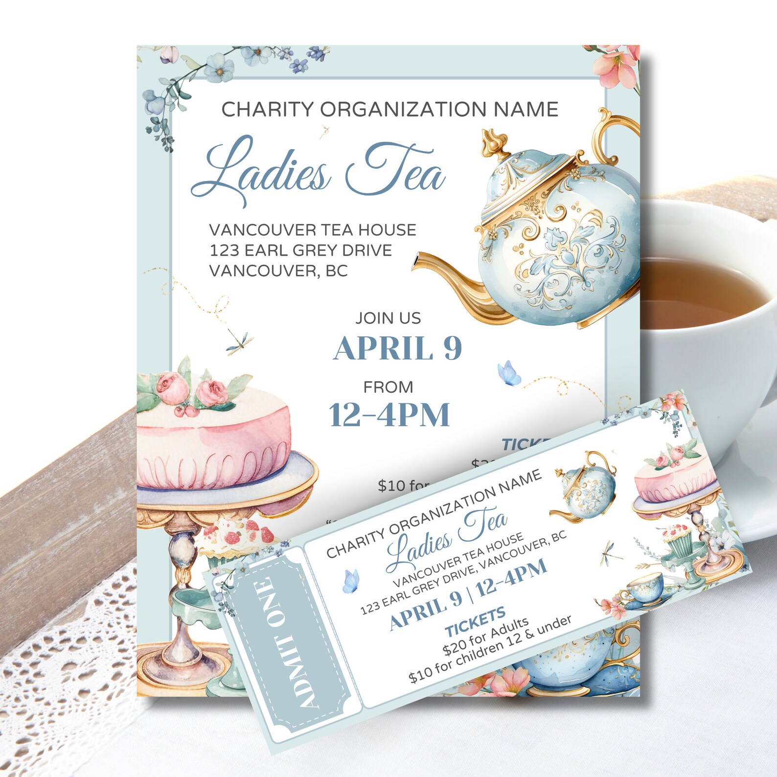 EDITABLE Tea Party Event Ticket, High Tea Party Template, Tea Party ...