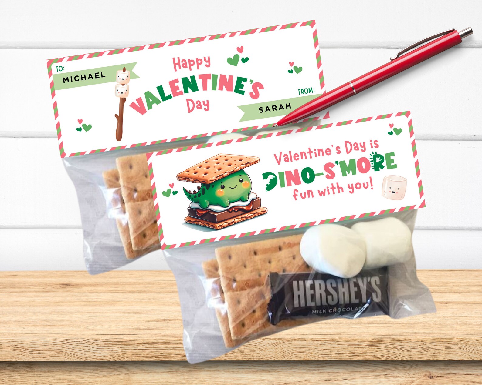 PRINTABLE S'mores Valentines, Dinosaur Valentine Card, S'mores Treat ...