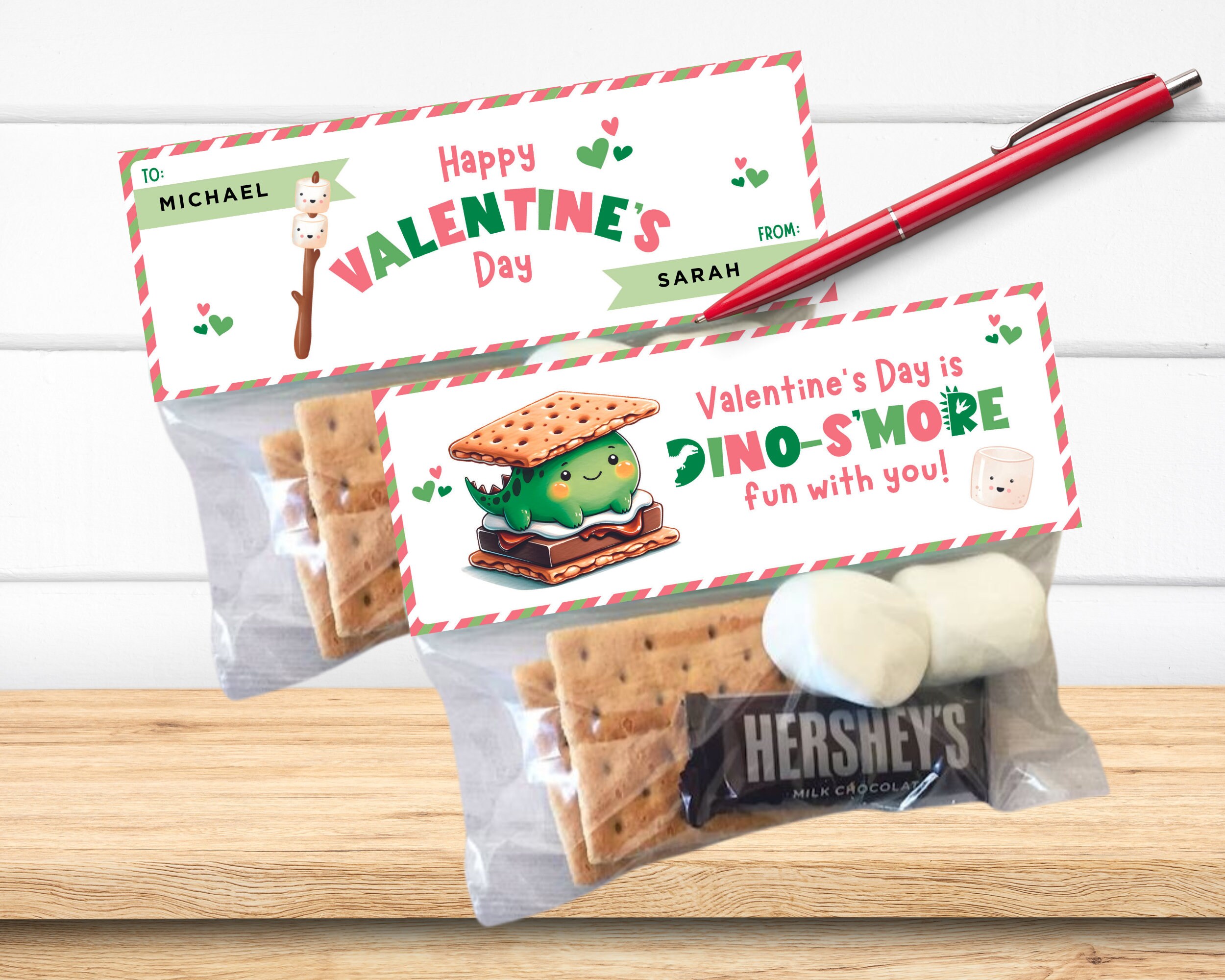 PRINTABLE S'mores Valentines, Dinosaur Valentine Card, S'mores Treat ...