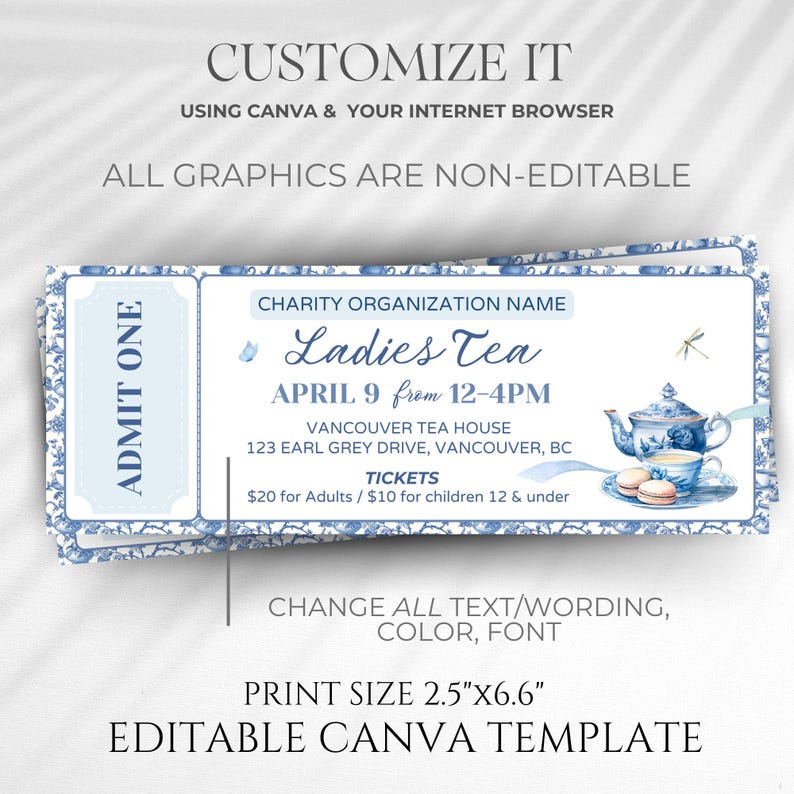 Tea Party Event Ticket, High Tea Party Template, Tea Party Sign ...