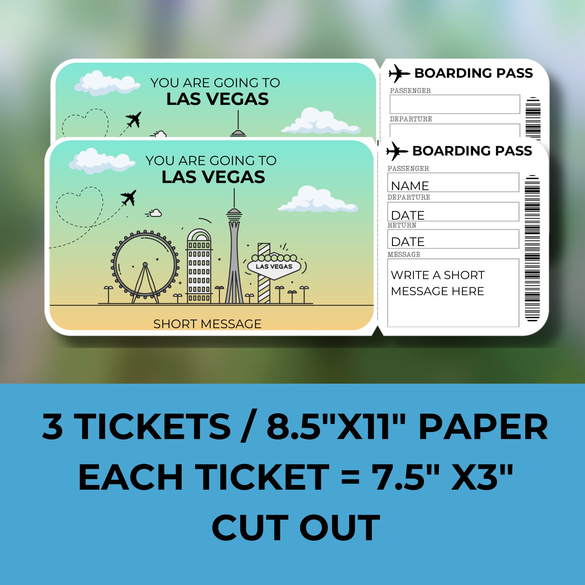 EDITABLE Las Vegas Surprise Gift Ticket, Canva Template Boarding Pass ...