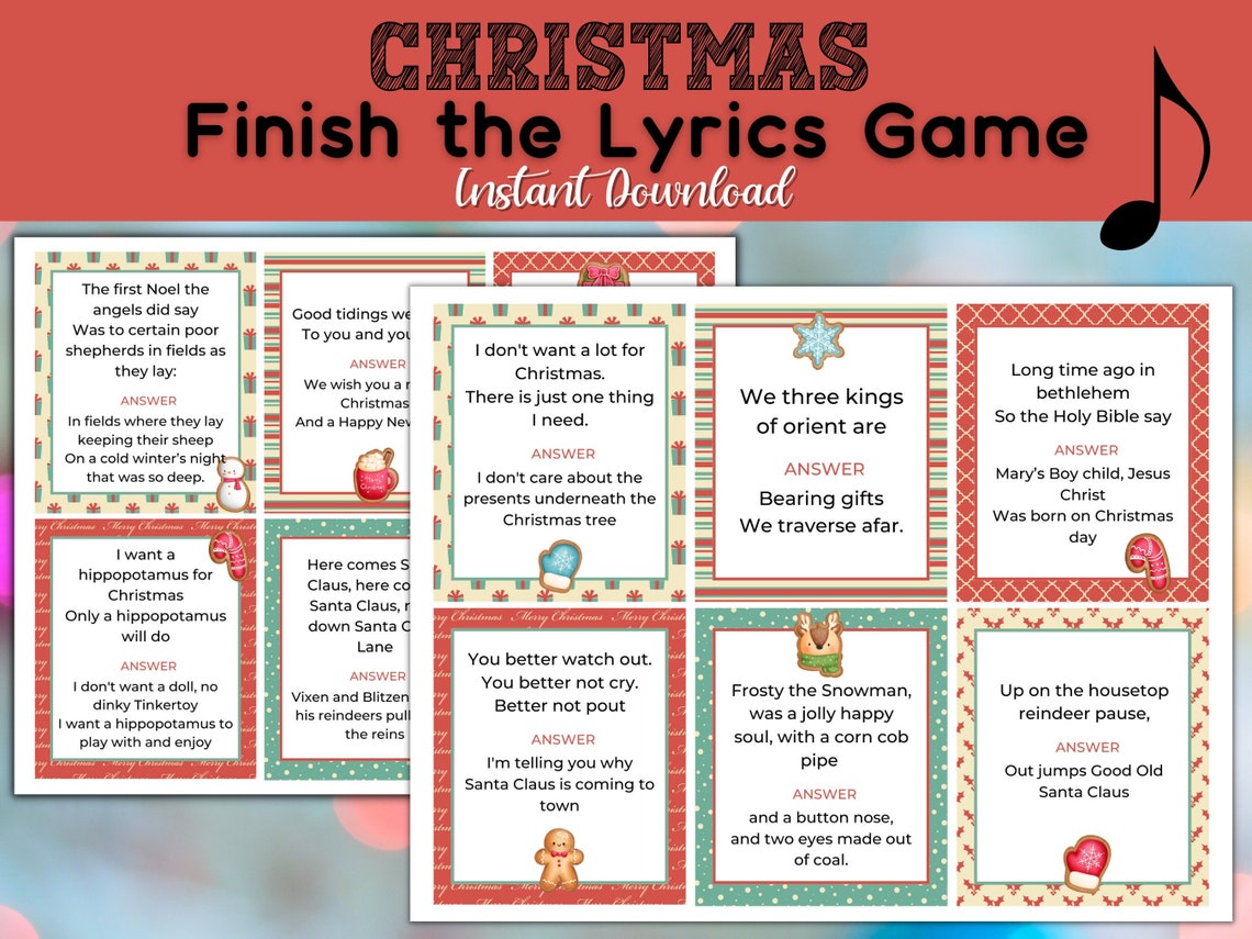Christmas Carol Finish the Lyric Game / Printable Christmas Game ...