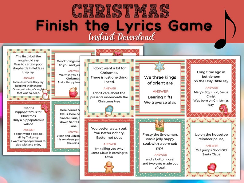 Christmas Carol Finish the Lyric Game / Printable Christmas Game ...