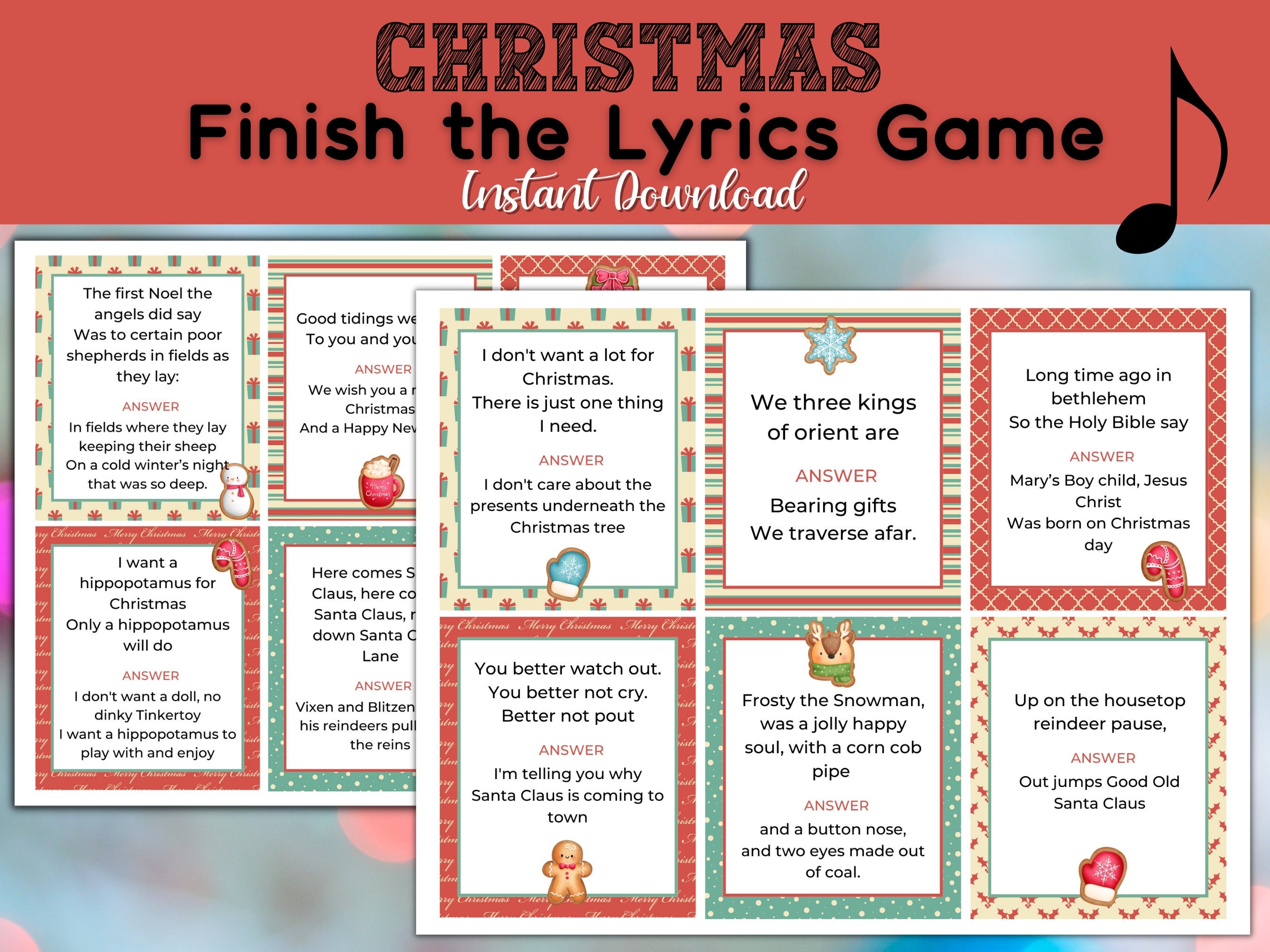 Christmas Carol Finish the Lyric Game / Printable Christmas Game ...