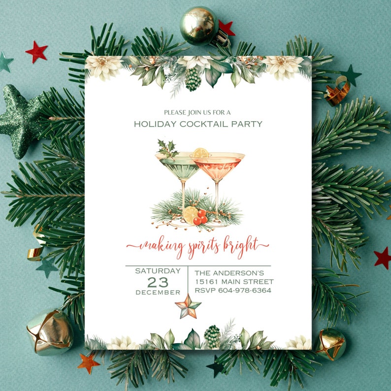 Editable Holiday Cocktail Party Invitation 5x7 Making Spirits - Etsy