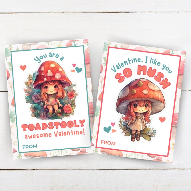 Printable Mushroom Valentine Cards, Kids Valentines, Mushroom Cards for ...
