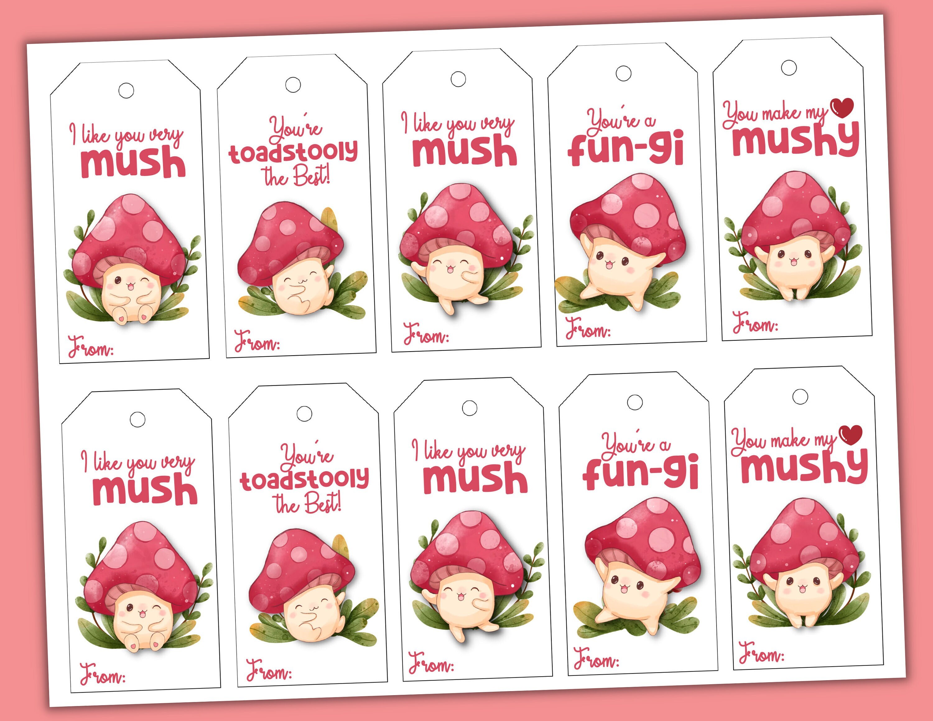 Mushroom Valentine / Printable PDF / Valentines Day Tags / Gift Tags ...