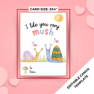 EDITABLE Snail Valentine Card, Mushroom Valentines, Printable Kids ...