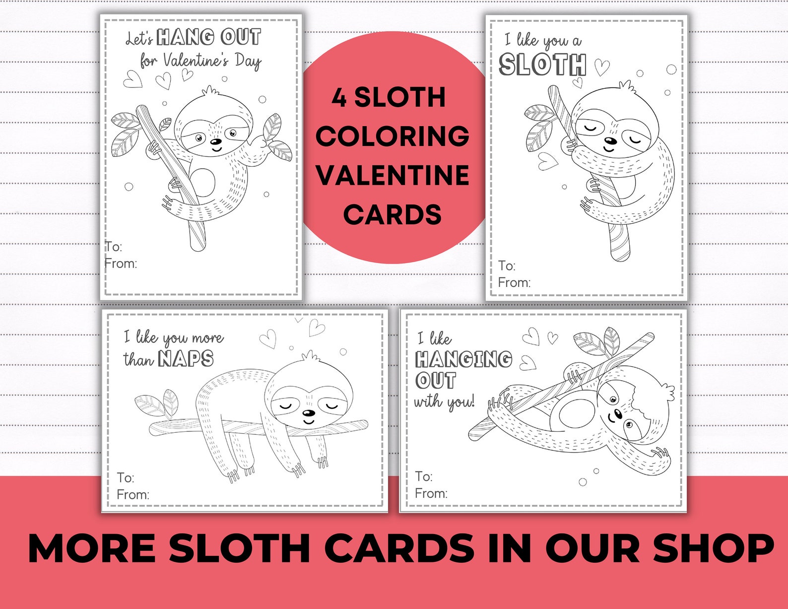Sloth Valentines, Printable Sloth Valentine Cards for Kids, Kids ...
