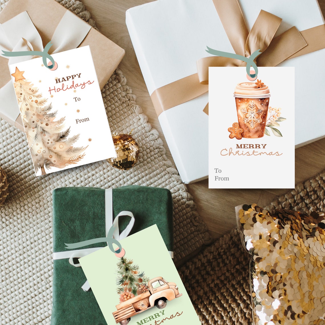 Editable Cozy Christmas Tags, Set of 8 Printable Christmas Gift Tags ...
