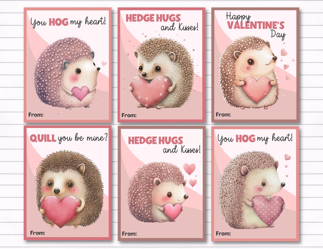 Watercolor Hedgehog Valentines / Printable Valentine / Hedgehog ...