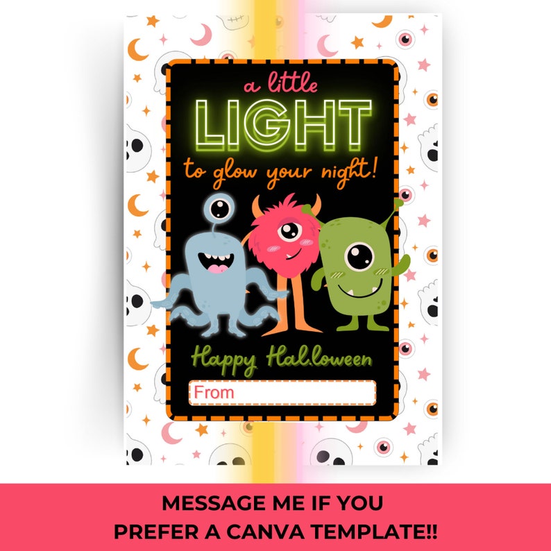 Printable A Little Light to Glow Your Night. Monster Glow Stick Cards ...