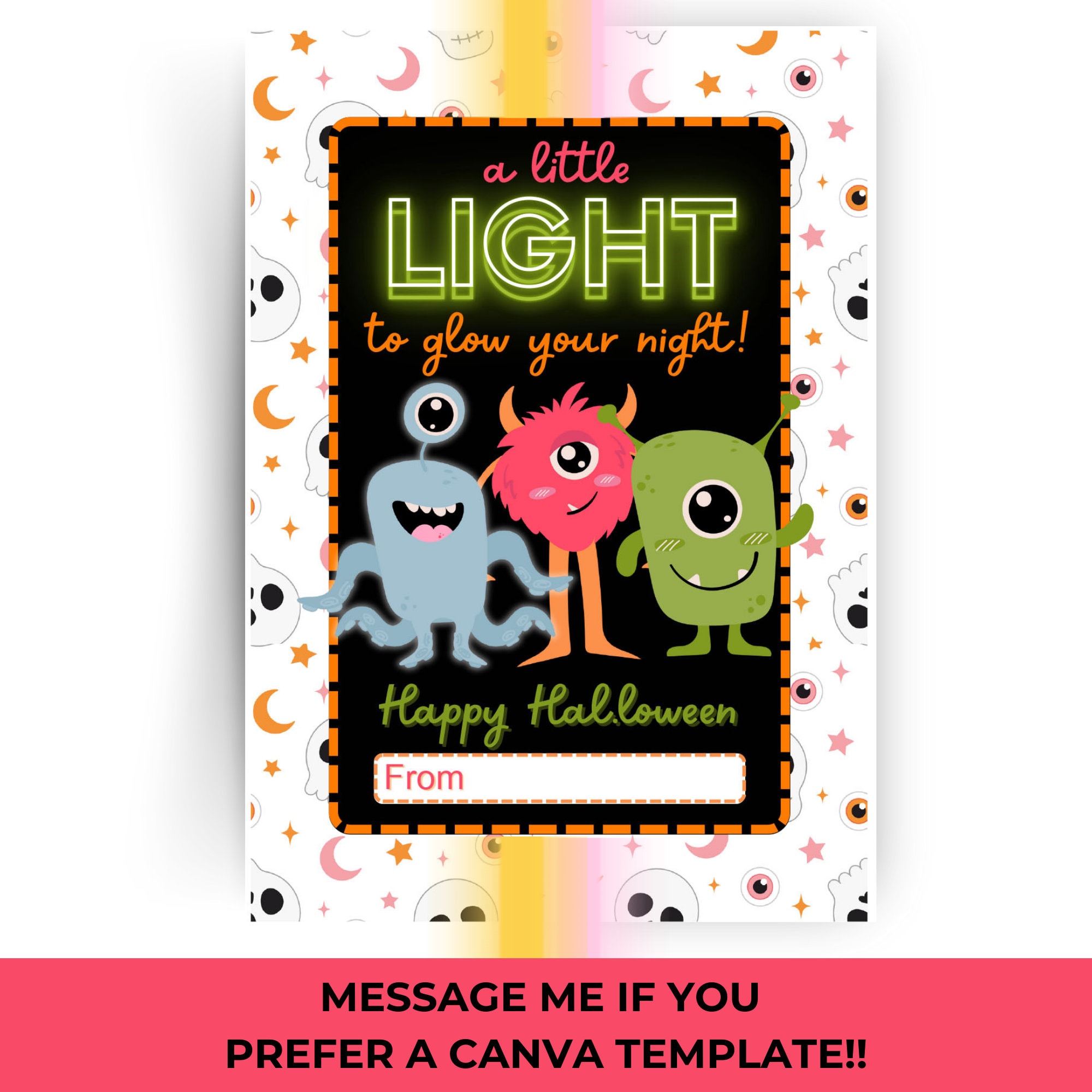 Printable A Little Light to Glow Your Night. Monster Glow Stick Cards ...