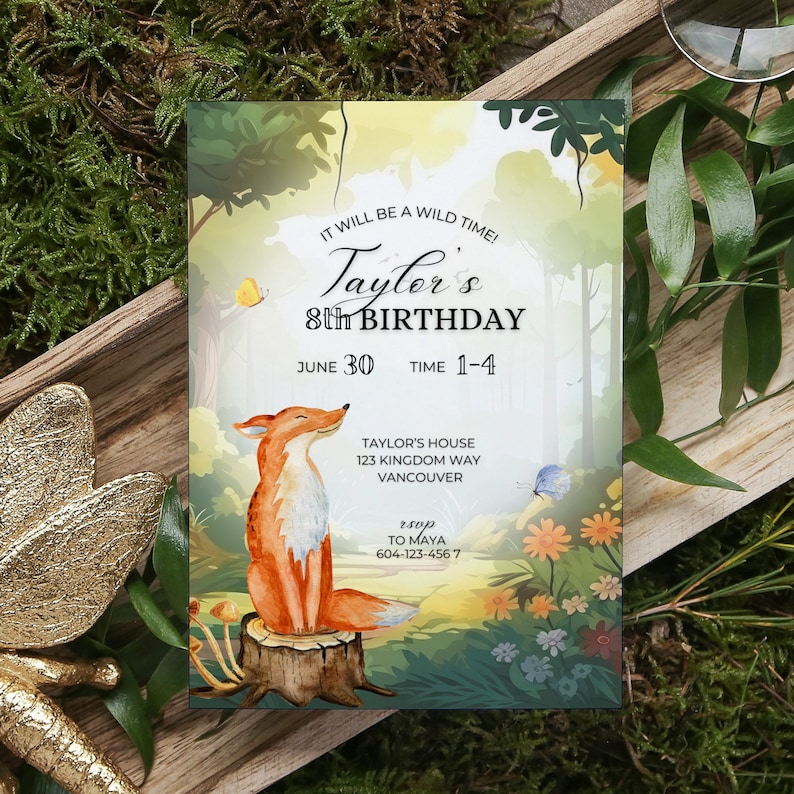 EDITABLE Happy Fox Birthday Invitation Template, Enchanted Forest ...