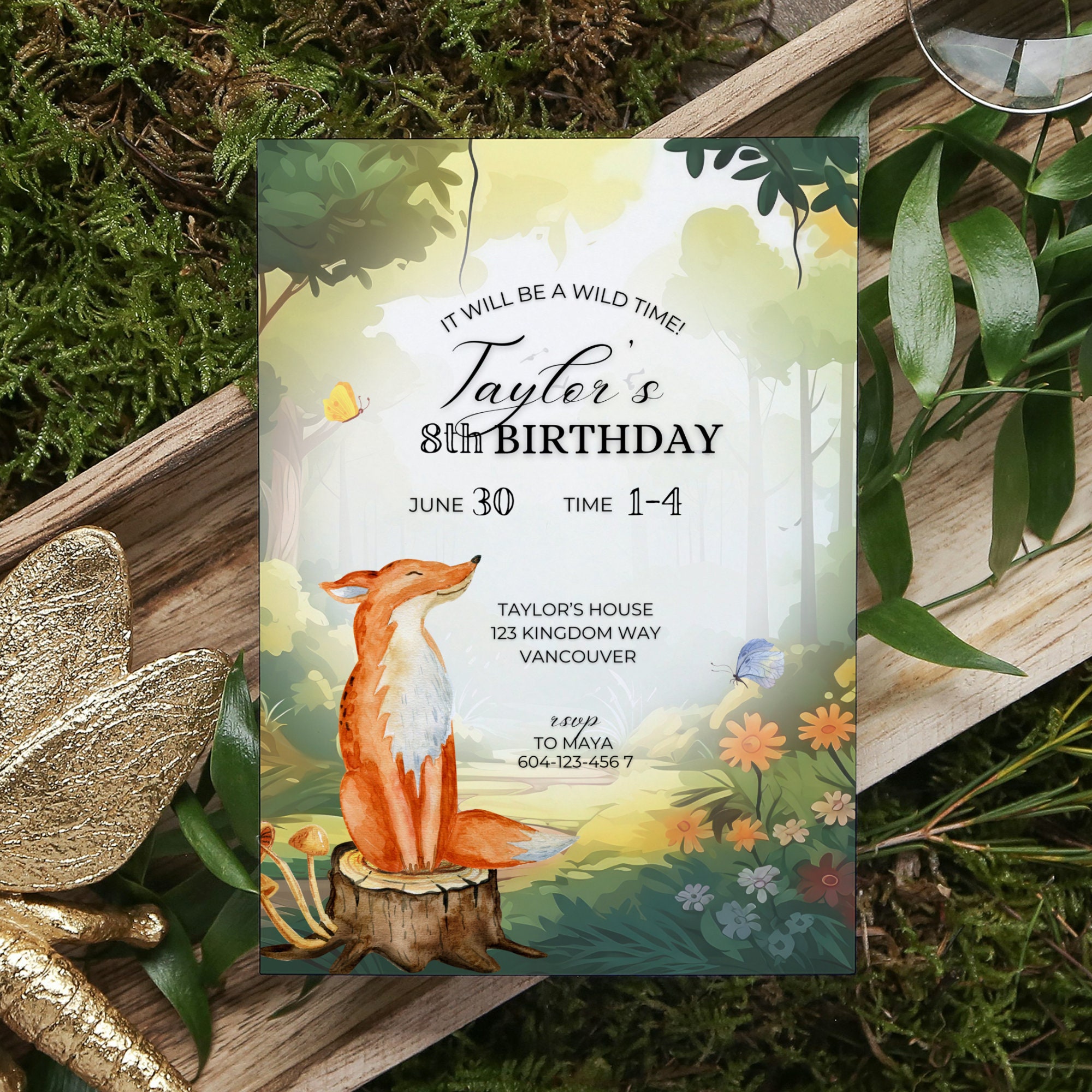EDITABLE Happy Fox Birthday Invitation Template, Enchanted Forest ...