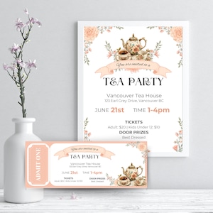 EDITABLE Tea Party Event Ticket, High Tea Party Template, Tea Party ...