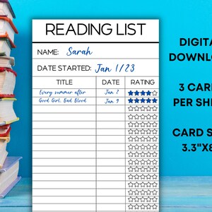 Printable Library Card / Reading Tracker / Reading List Bookmark ...