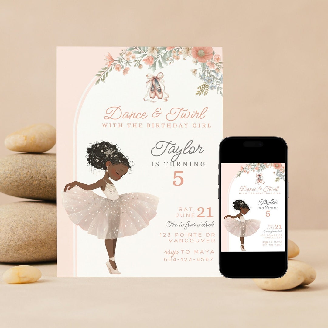 EDITABLE Black Ballerina Birthday Invitation, She's Tutu Cute, Dance ...